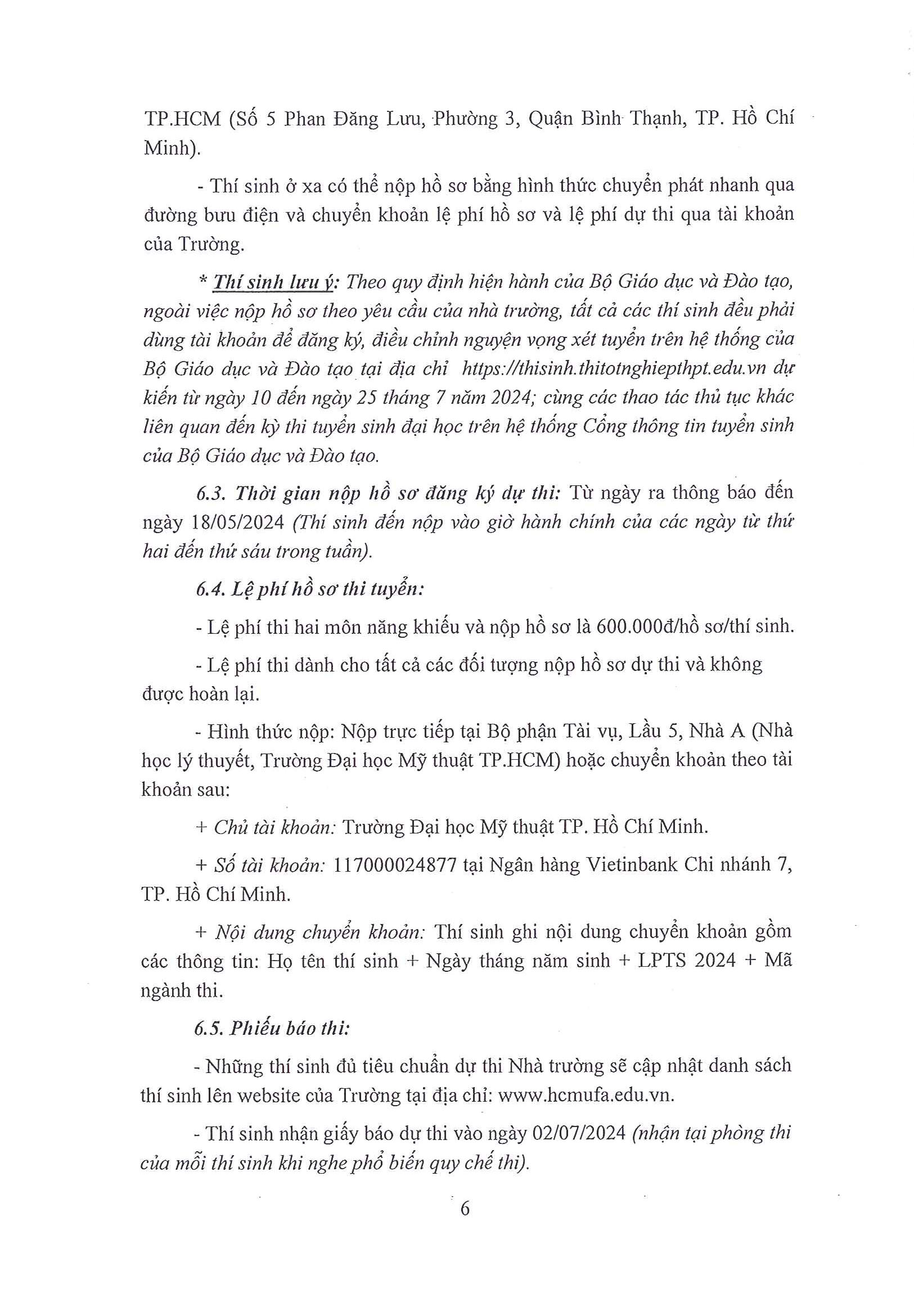 Thông tin tuyển sinh đại học chính quy năm 2024